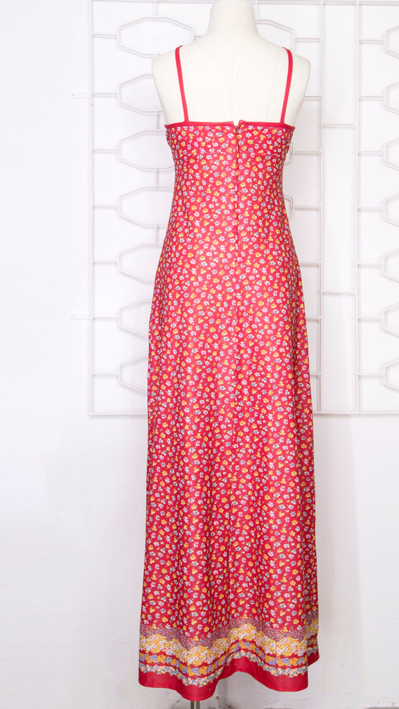 70s Cross Front Red Ditsy Maxi – Dark Horse Vintage